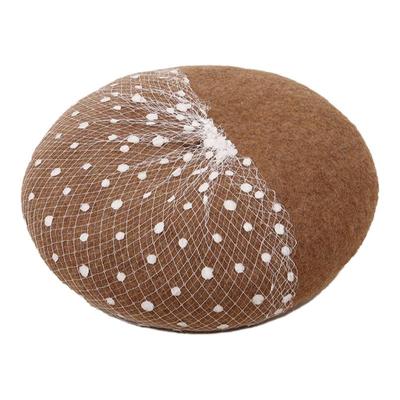 挺括日韩系圆顶无檐网纱毛呢女帽