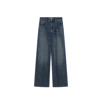 BobbyBecky复古中古风蝴蝶结水洗牛仔系带衬衫纯棉直筒牛仔裤