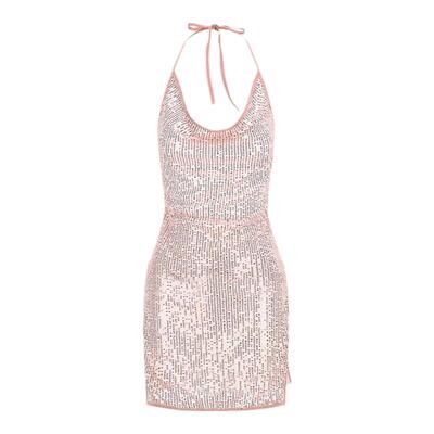 性感挂脖开叉连衣裙禁欲系女装风