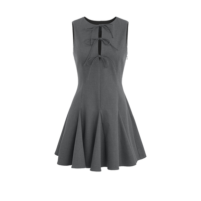 UR&DC2025夏季新款法式气质格雷系蝴蝶结系带收腰显瘦无袖连衣裙