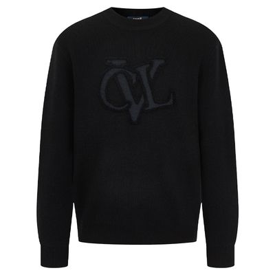 Cavalli Class卡沃利男装秋冬新款提花羊毛混纺休闲圆领羊毛衫