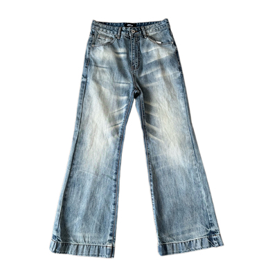 YKK浅蓝色水洗薄款微喇牛仔裤