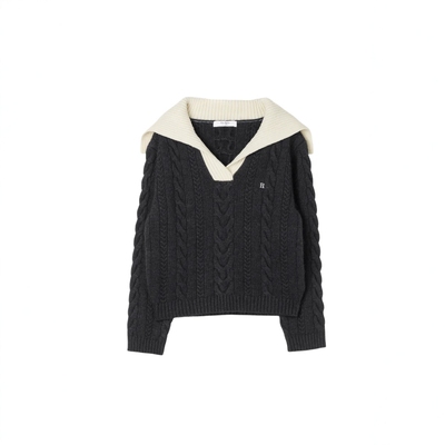 Her lip to 水手领绞花针织套头衫 小众设计感时尚休闲翻领美式