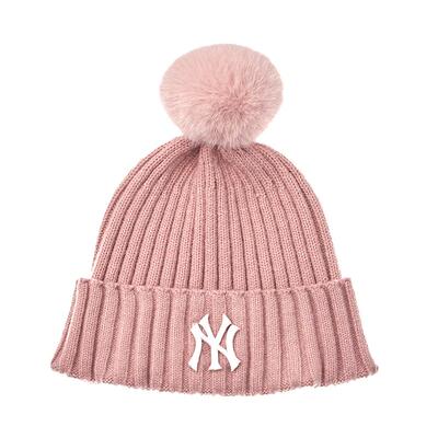 MLB官方 女士时尚毛球翻檐保暖含羊毛针织帽毛线帽冬季新款BNB15