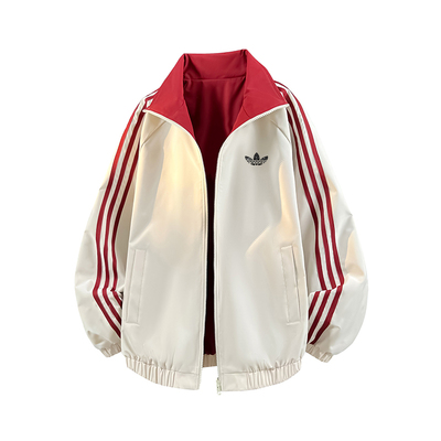 立领夹克春秋美式条纹运动休闲