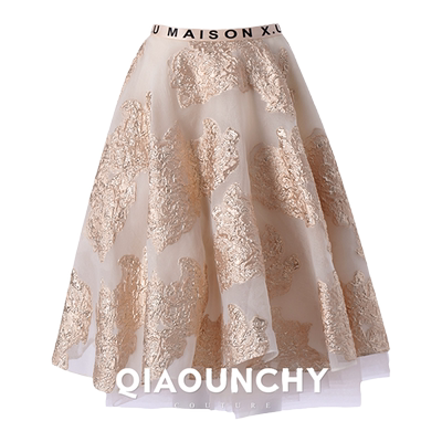 欧洲金属丝提花俏云曦大圆摆半裙
