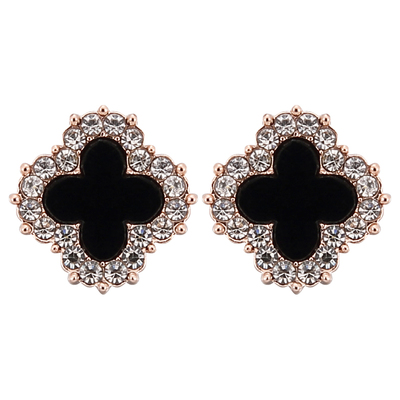 玫瑰金镶钻四叶草耳钉