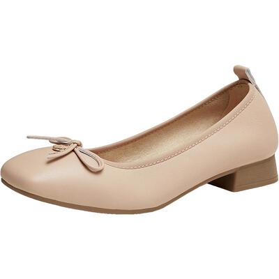 天美意蝴蝶结粗跟浅口单