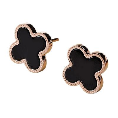 爱依依钛钢四叶草玫瑰金耳钉女