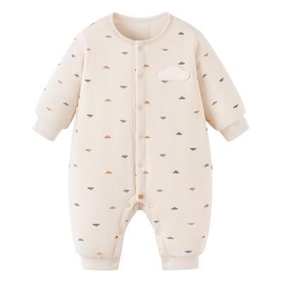 babylove婴儿夹棉连体衣秋冬季保暖宝宝哈衣爬服加厚棉服霞织锦云
