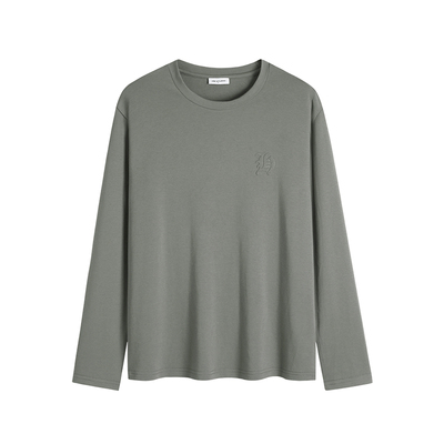 HIM汉崇 舒适莫代尔长袖T恤男简约立体压花休闲圆领上衣 2025秋季