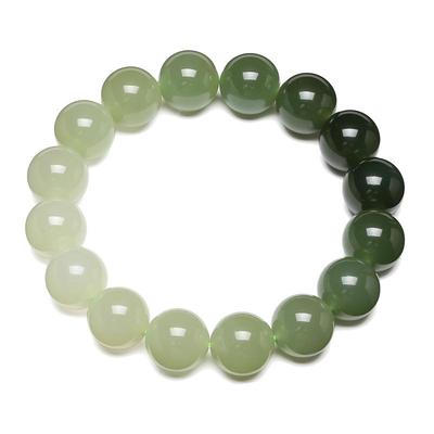 玉灵碧新疆天然和田玉手链圆珠晴水湖水绿渐变色玉石手串青玉男女