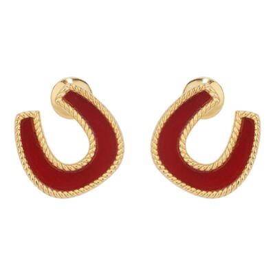 Neverfar马蹄印迹红玛瑙耳钉女款