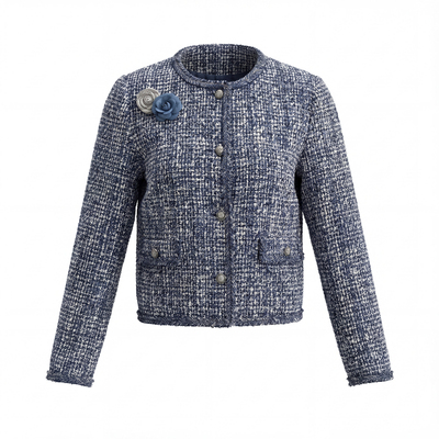 kodice小香风蓝色花纱短款外套