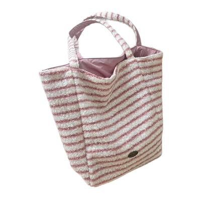 韩系条纹毛绒托特包大容量