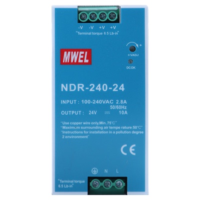 mwel NDR-120W导轨式开关电源PLC控制柜专用电源AC220转DC12V24伏