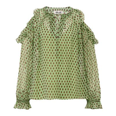 DVF2026春夏新款露肩绿棕色果冻波点图案时尚感长袖上衣BL1U001