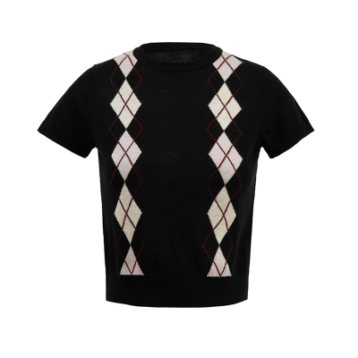 PCLA轻薄微透菱格短袖针织T恤