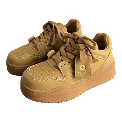 棕色鞋子男鞋冬季新款增高板鞋男士 厚底美式面包鞋女休闲鞋情侣