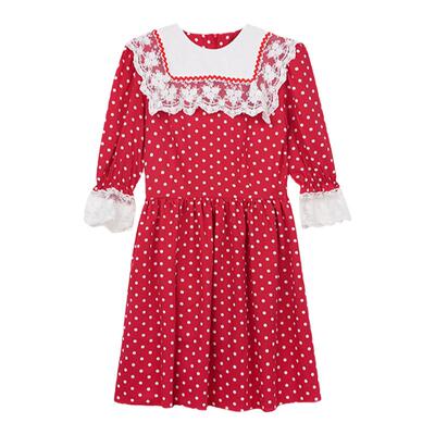 波点少女昭和复古学院风连衣裙