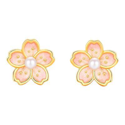 中国风樱花耳钉女纯银耳饰