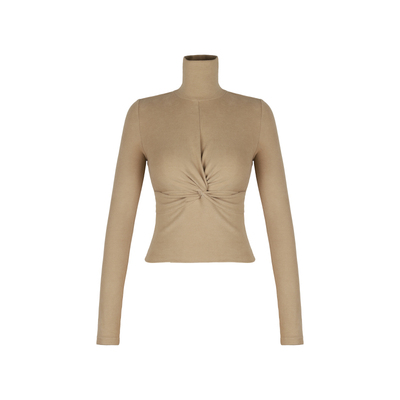 XULU原创慕斯抗菌绒堆堆领上衣纽结修身时尚设计感高领长袖打底衫