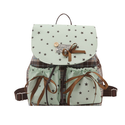 2025韩版小清新星星格纹双肩包女