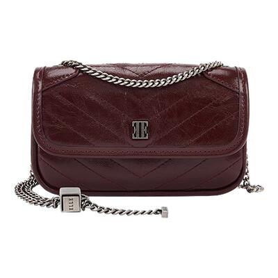 ELLE红色翻盖链条斜挎单肩女包