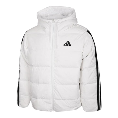adidas阿迪达斯三条纹连帽羽绒服秋冬装男防风保暖白外套KH3988