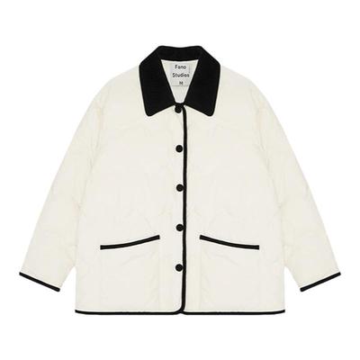 范洛衬衫领灯芯绒拼色绗线羽绒服