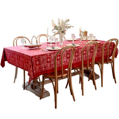 复古高级感丝绒十字绣花桌布防水