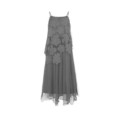 sdeer圣迪奥女装优雅绣花网纱不规则吊带连衣裙S252Z1218