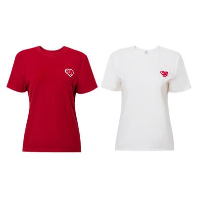 TOP家法式休闲爱心绣花短袖t恤