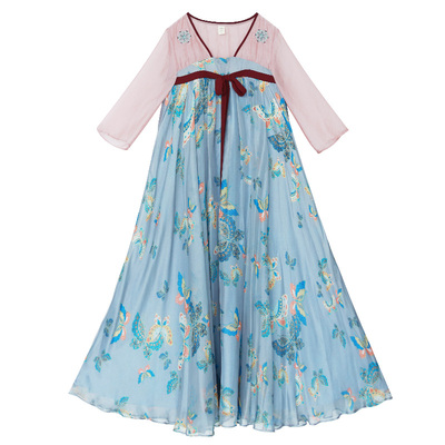 棉麻记新款汉服国风印花连衣裙