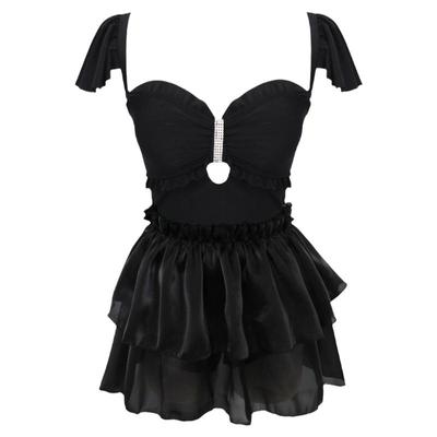 露背女连体遮肚显瘦聚拢裙式泳衣