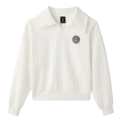 Skechers斯凯奇春女复古舒适针织套头翻领卫衣L125W004/0074