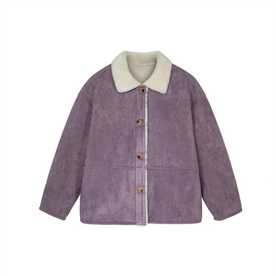 King Prince麂皮一体韩系夹克外套三色翻领撞色长袖保暖大衣女冬