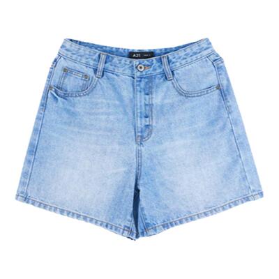 A21女装宽松高腰小直筒牛仔短裤