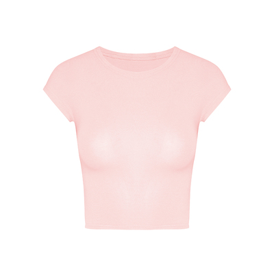 修身显瘦沙漏圆领露脐短款上衣女