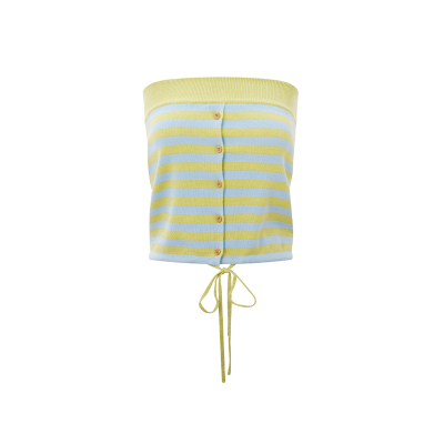 ReAimNess* 黄黑皮友好 黄绿撞色条纹下摆抽绳百搭内搭外穿抹胸女