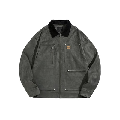 太平鸟男装美式仿麂皮夹克秋新款撞色翻领茄克行政外套BWBCE3191