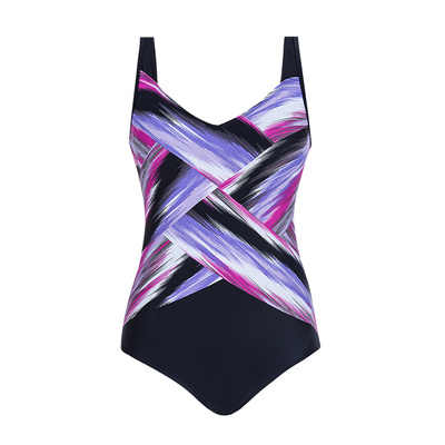 MANBASHA蔓芭莎性感连体加肥加大码游泳衣印花中老年保守三角泳装