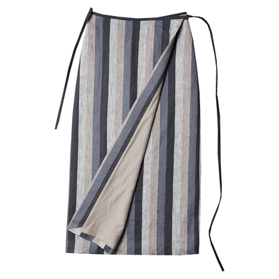 TANG TOWN自制 色织亚麻艺术线条美学不对称系带围裹式开衩长半裙