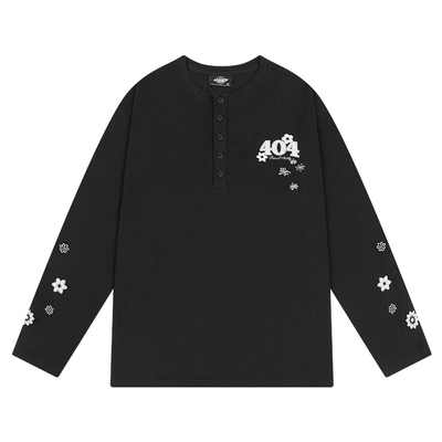 404MOB亨利领纽扣防晒罩衫女2026春夏慵懒感休闲宽松刺绣长袖T恤