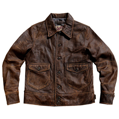 1920S美式复古做旧短款真皮夹克