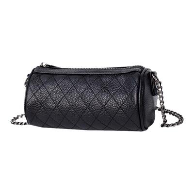 esunarty菱格真皮链条斜挎小圆包