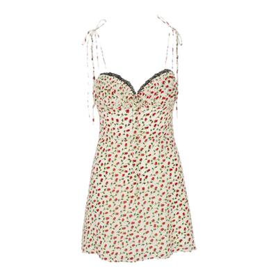 【现货】About Reformation连衣裙法式小玫瑰蕾丝边抽绳吊带短裙