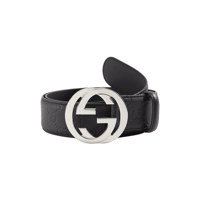 【自营】Gucci古驰皮带经典印花双G银扣牛皮商务腰带节日礼物