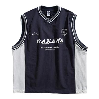 小彬国潮牌夏季V领运动背心男女2025新款美式复古学院风无袖T恤