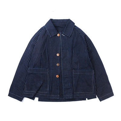 条纹牛仔夹克重磅单宁日本秋冬